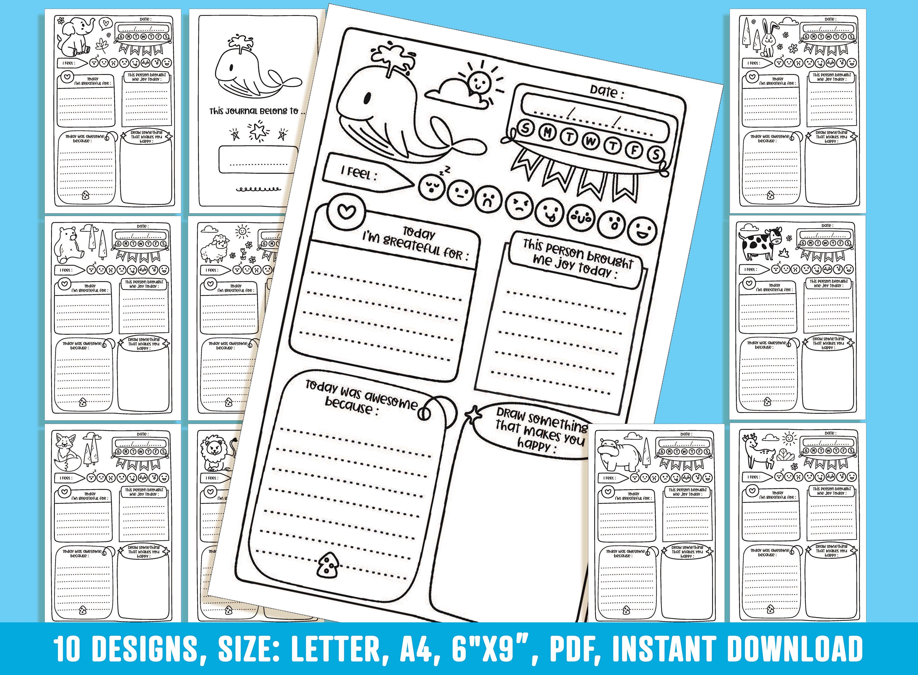 Gratitude Journal for Kids Whale & Friends, Daily Journal Prompts, 10 ...