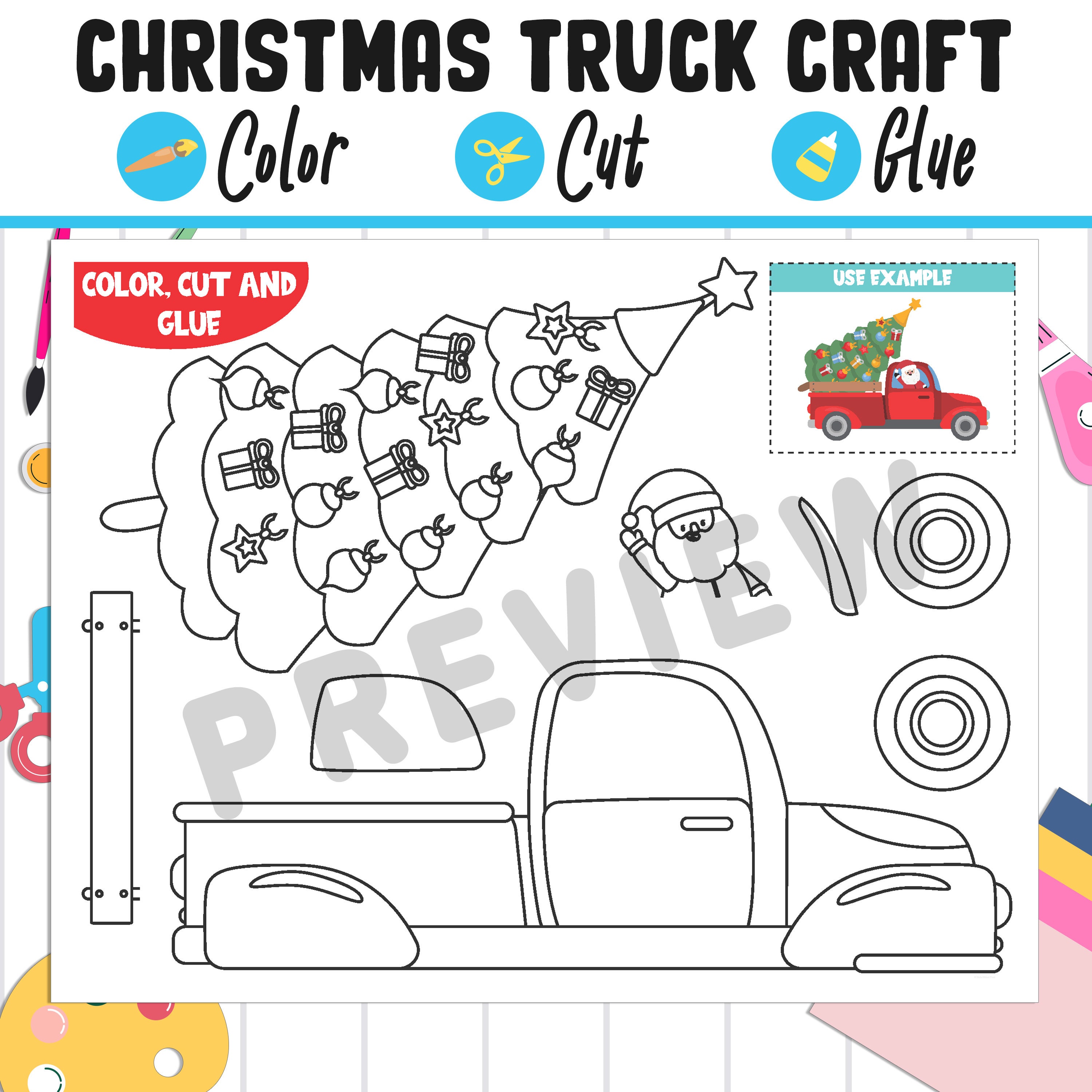 Retro Christmas Truck Craft Activity - Color, Cut, and Glue for Prek to ...