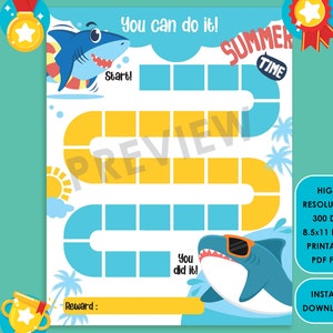 Printable Cool Shark Summer Reward Chart for Kids: Fun Summer Theme, 2 ...