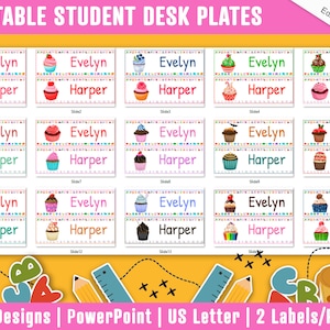 Student Desk Plates 30 Printable/editable Cupcake & Muffin Classroom ...