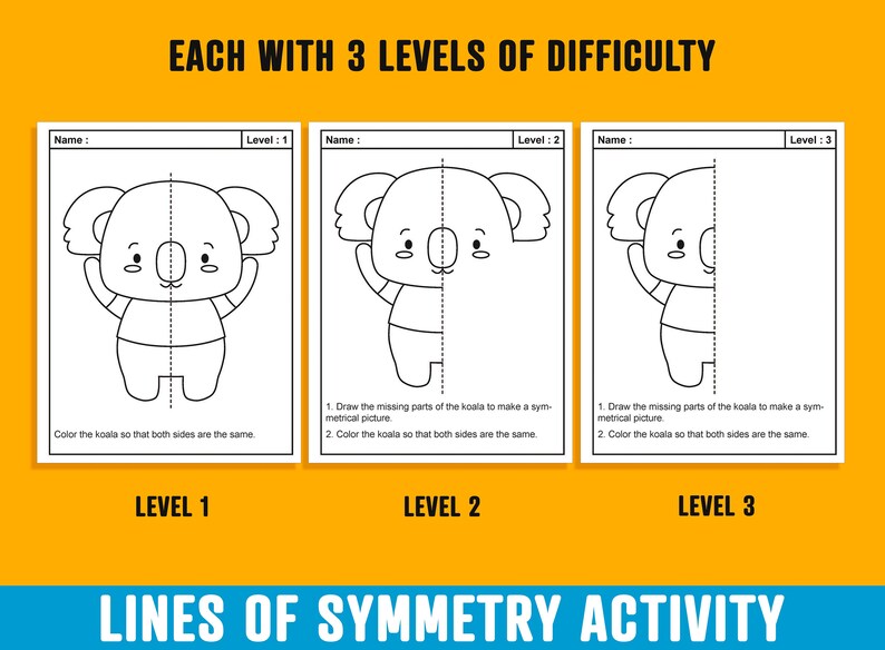 Lines of Symmetry Activity, 24 Pages/8 Designs, Each With 3 Levels of ...