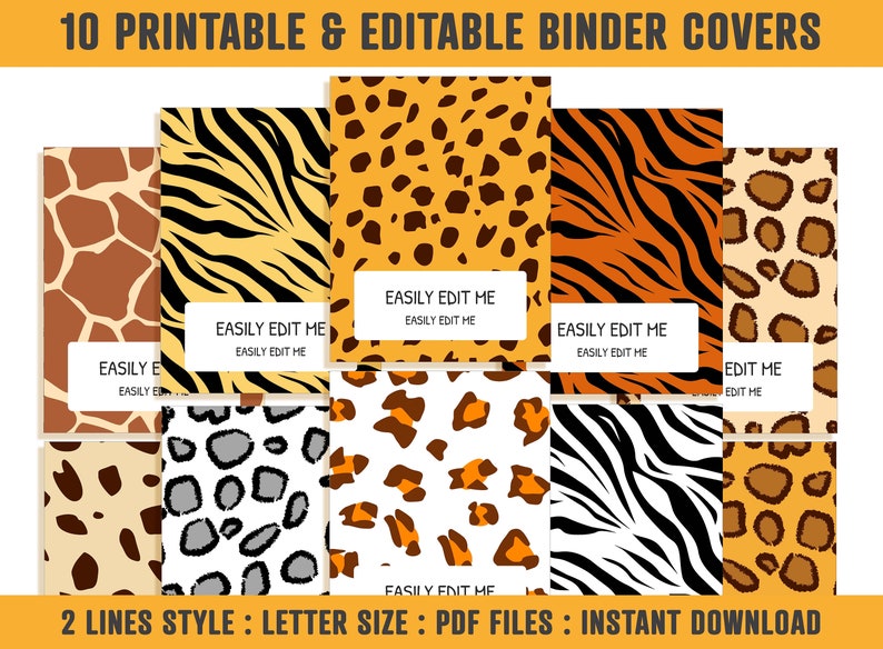 Binder Cover and Spine, 10 Printable & Editable Binder Covers+spines ...