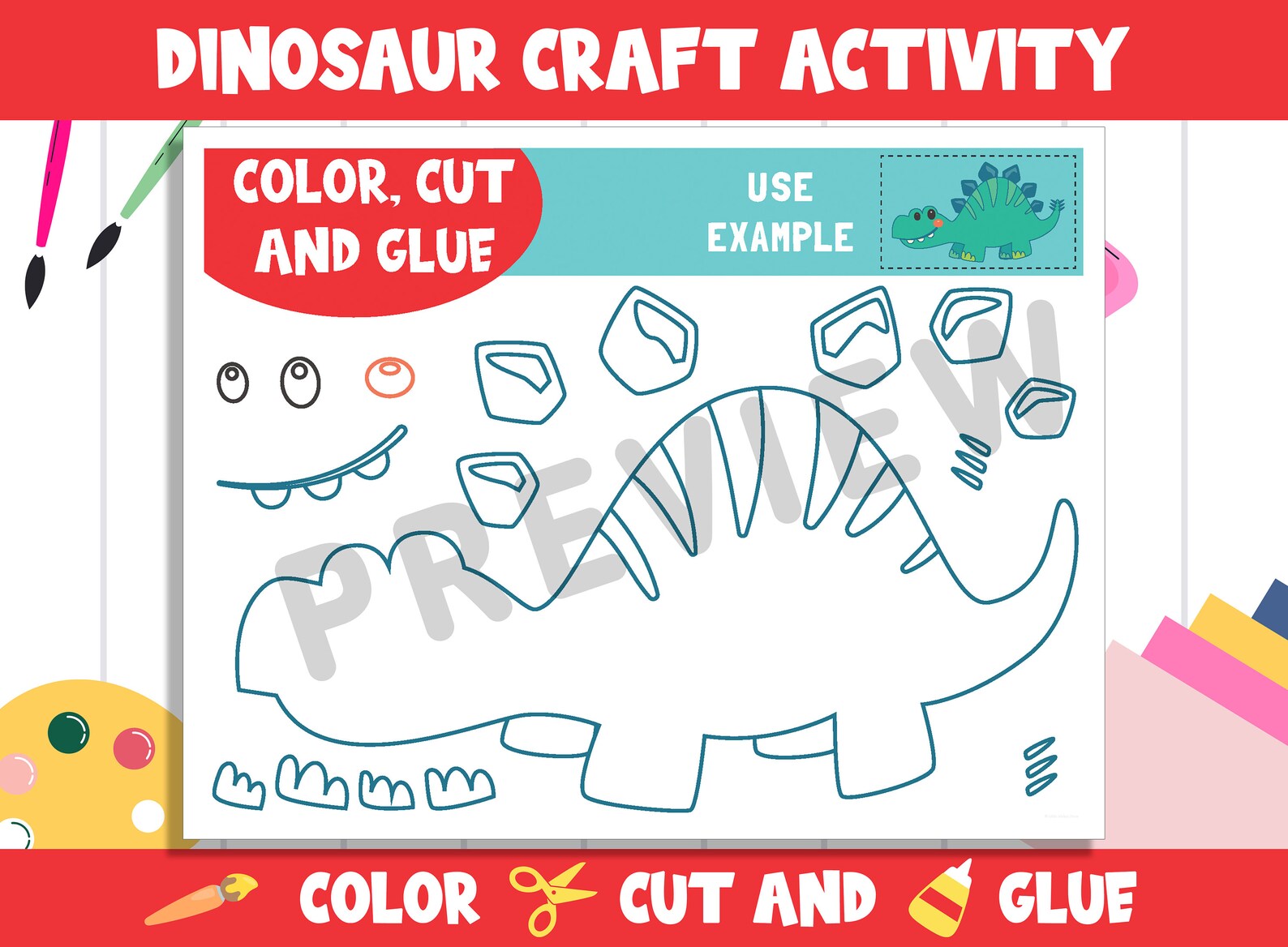 Cute Baby Dinosaur Craft Activity Color, Cut, and Glue for Prek to 2nd ...
