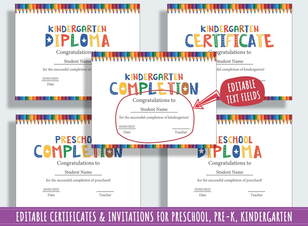 Preschool and Kindergarten Diploma, Certificate, and Invitation ...