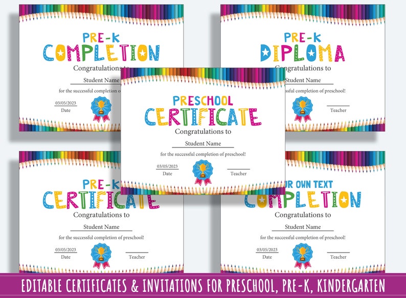 Editable Preschool Awards, Completion Certificates, Diplomas, and ...