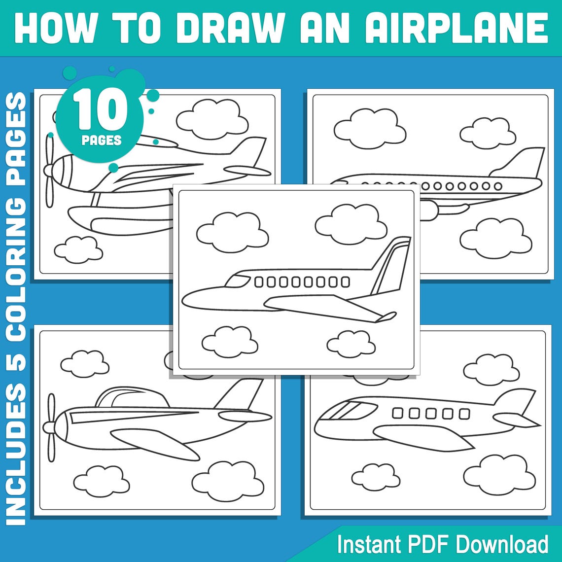 Learn How to Draw an Airplane for Kids: 5-page Step-by-step Directed ...