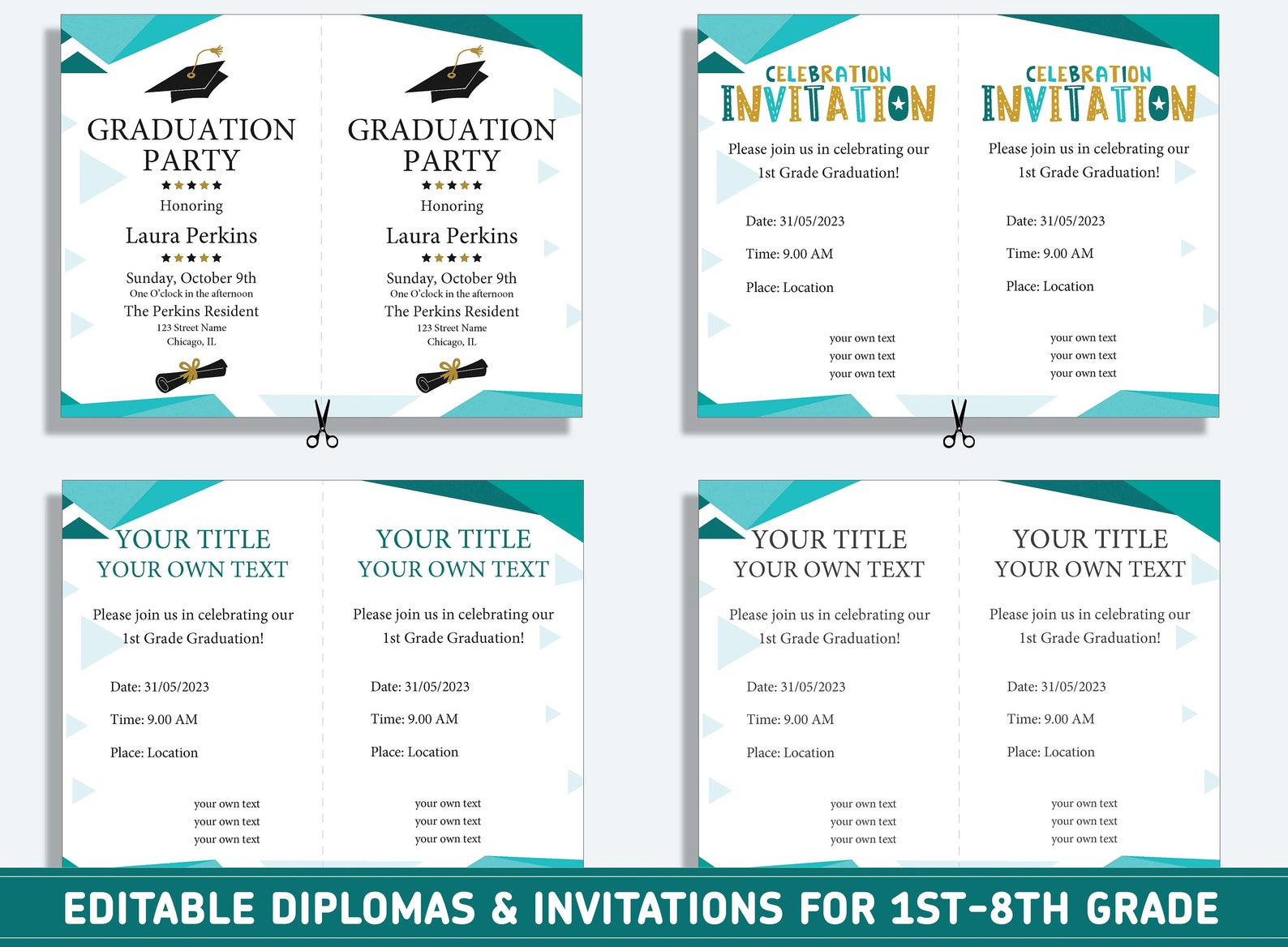 Editable 7th Grade Graduation, 1st to 8th Grade Diploma, Certificate of ...