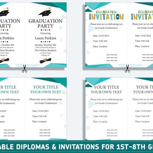 Editable 7th Grade Graduation, 1st to 8th Grade Diploma, Certificate of ...