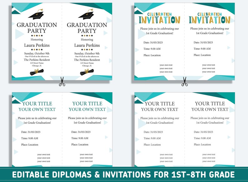 Editable 7th Grade Graduation, 1st to 8th Grade Diploma, Certificate of ...