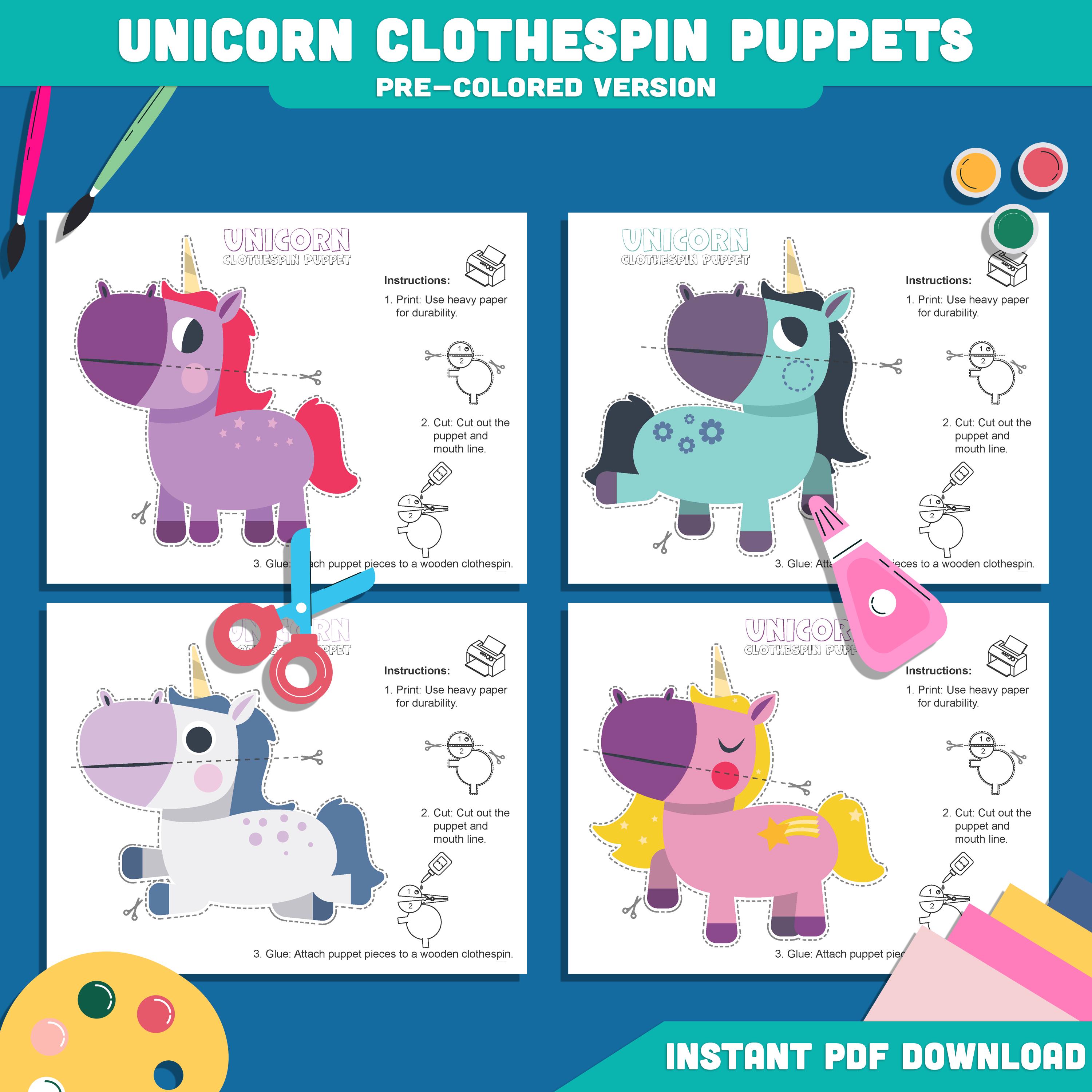 Printable Unicorn Clothespin Puppets: Fun & Interactive Craft for Kids ...