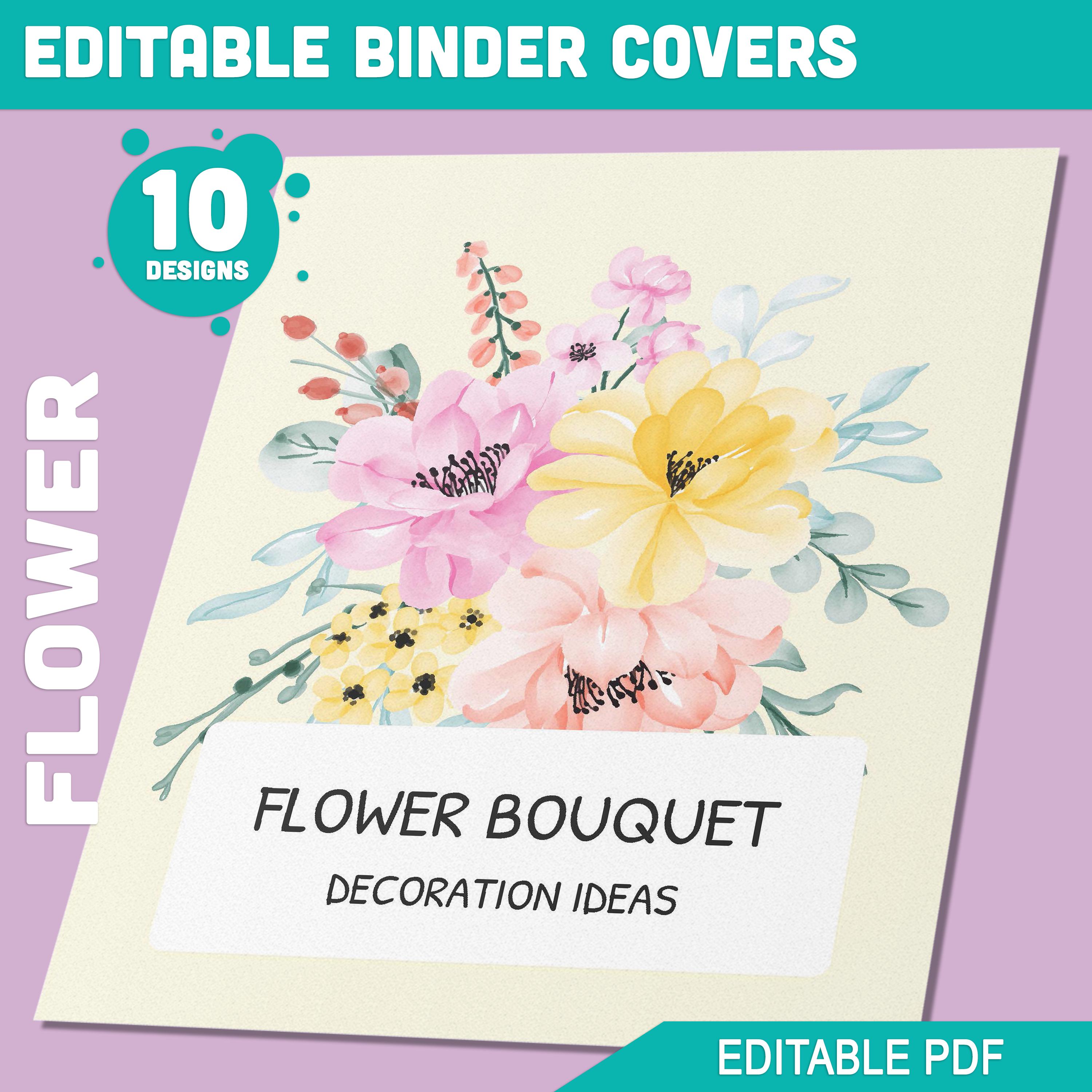 Flower Binder Cover, 10 Printable & Editable Binder Coversspines Binder ...