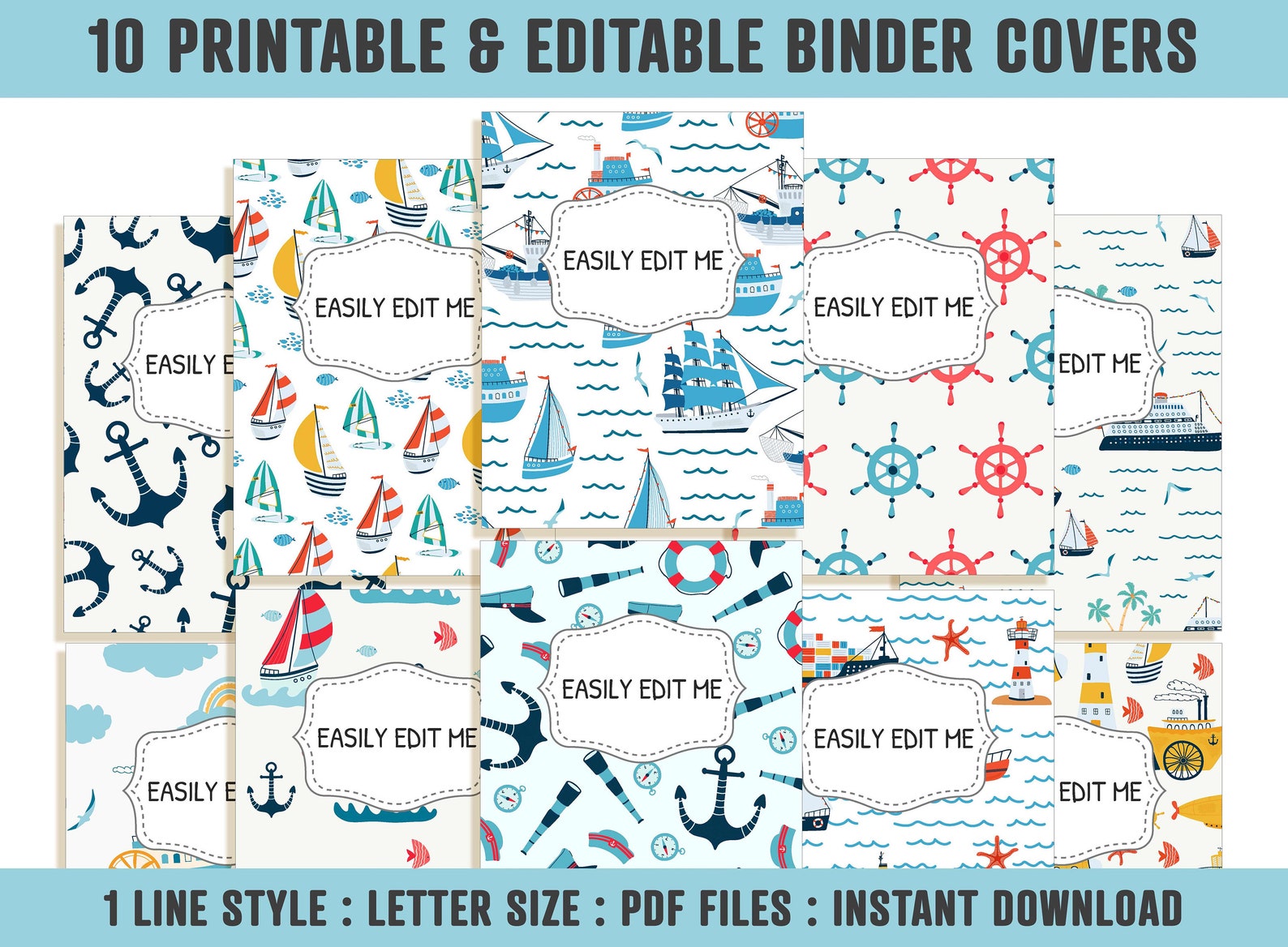 Ocean Binder Cover 10 Printable/editable Coversspines - Etsy