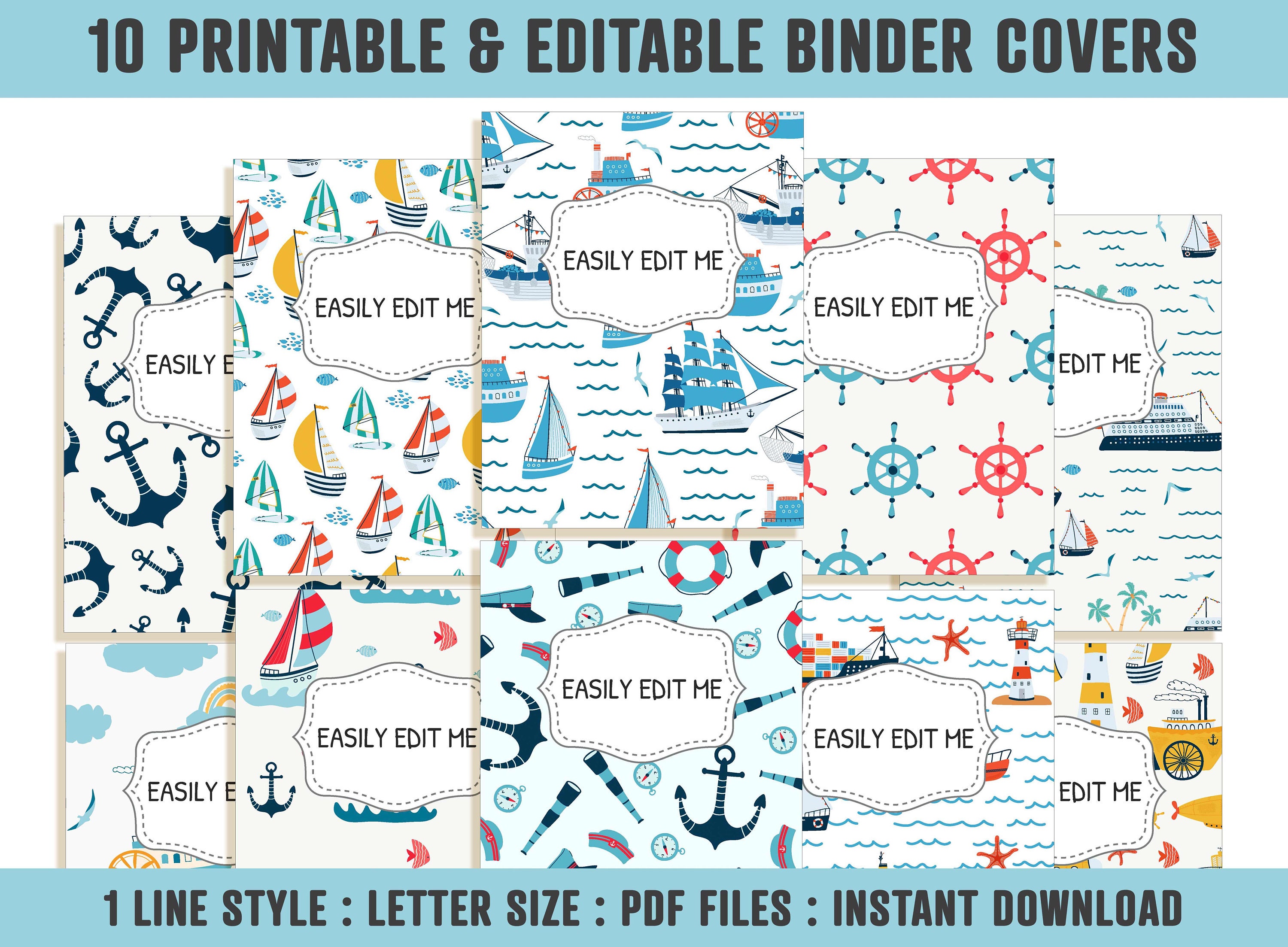 Ocean Binder Cover 10 Printable/editable Coversspines - Etsy
