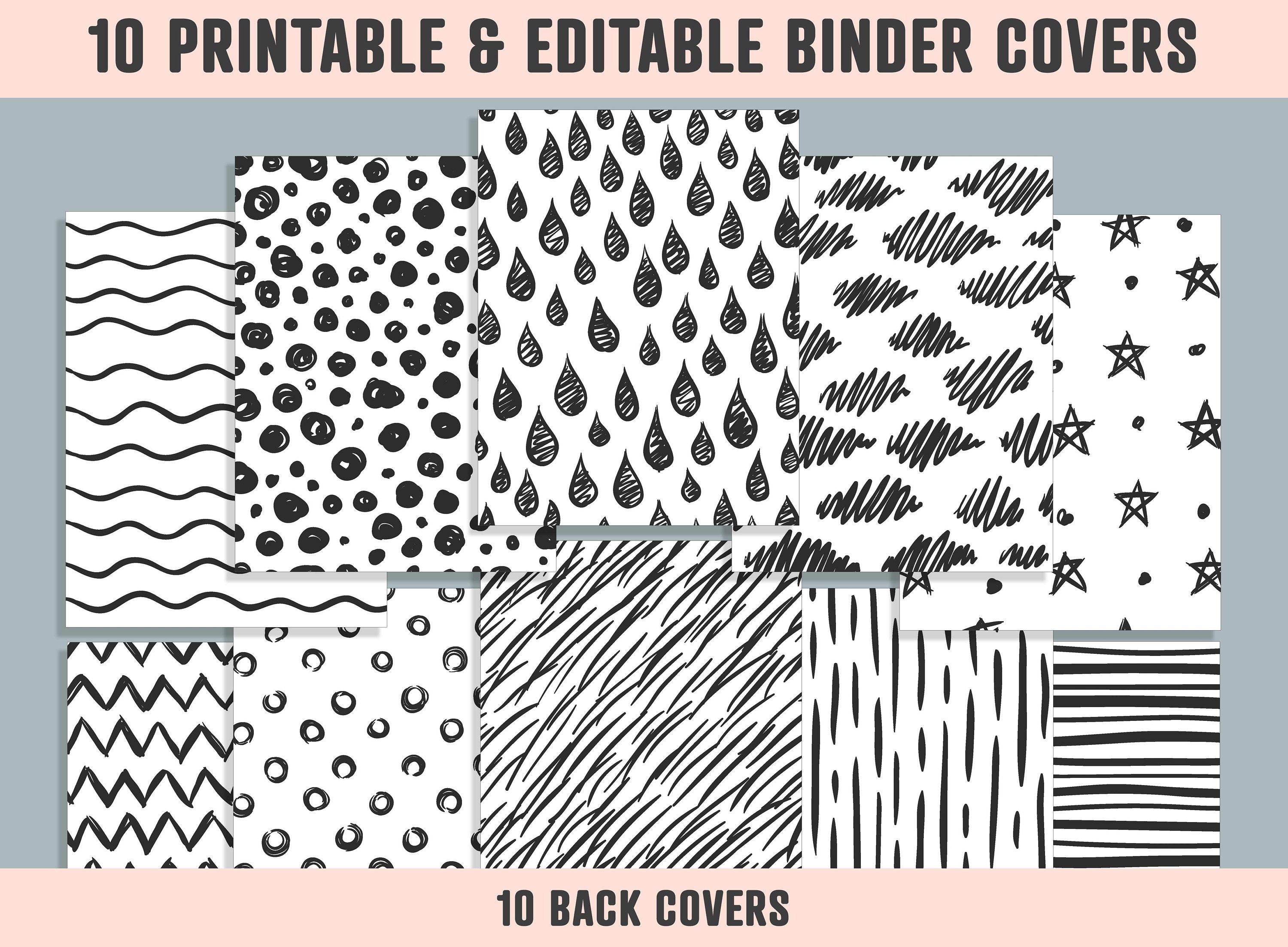 Texture, Curved Lines Binder Cover, 10 Printable & Editable Black/white ...