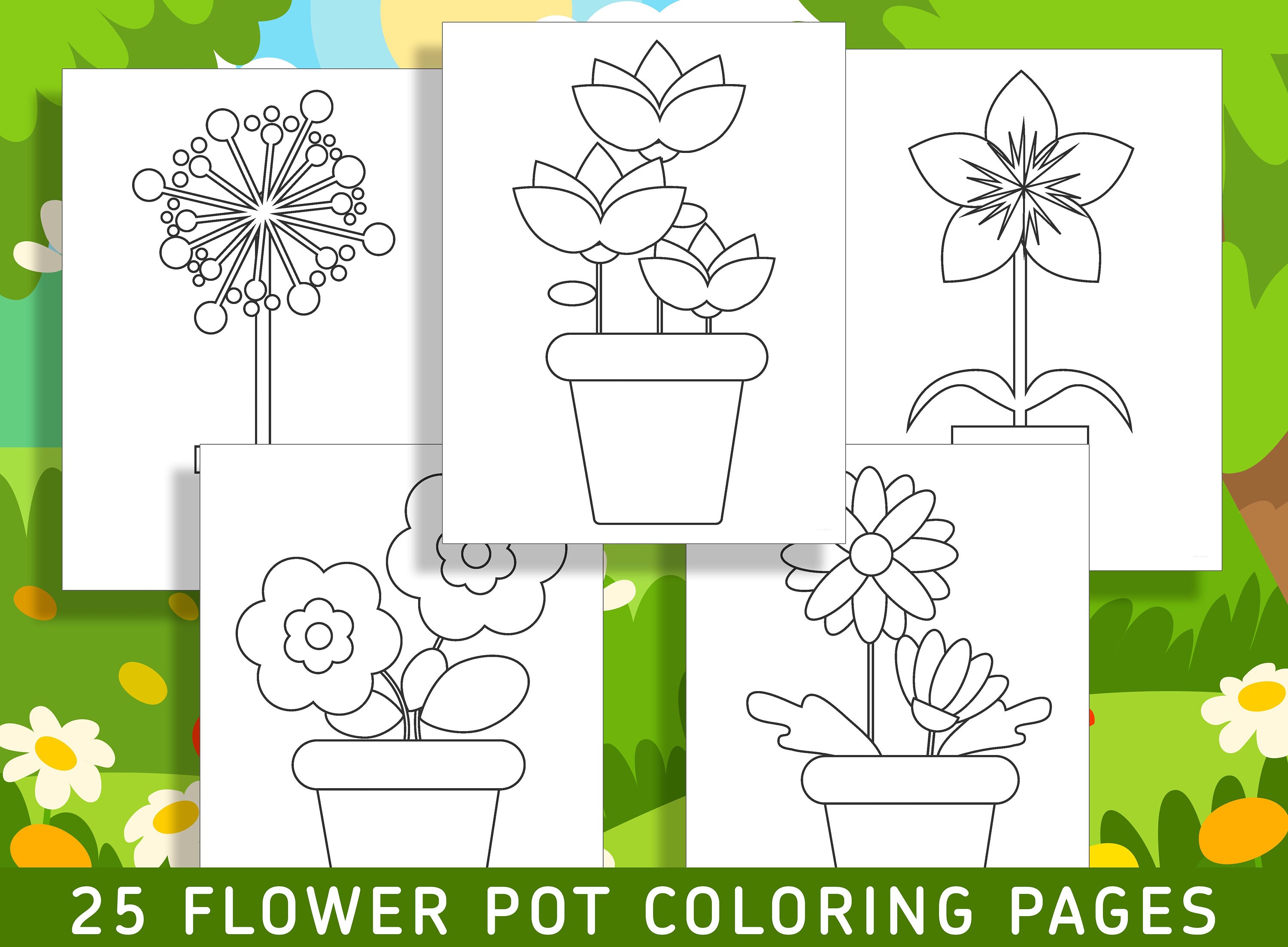 Potted Flower Coloring Pages: 25 Fun Coloring Book Designs Perfect for ...