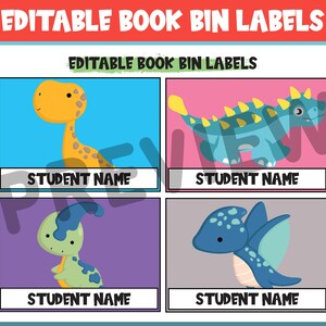Editable Dinosaur Book Bin Labels: 16 Customizable Designs for Perfect ...