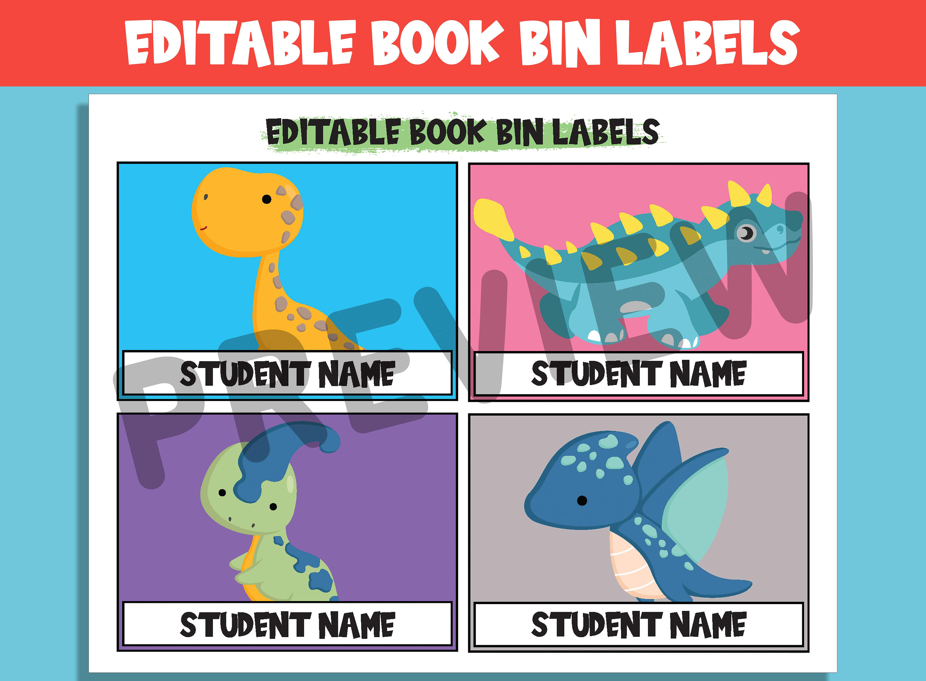 Editable Dinosaur Book Bin Labels: 16 Customizable Designs for Perfect ...