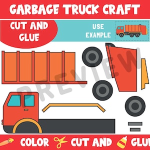 Garbage Truck Craft Activity - Color, Cut, and Glue for Prek to 2nd ...