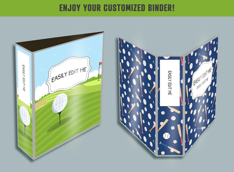 Golf, Marine and Baseball Binder Cover, 10 Printable & Editable Binder ...