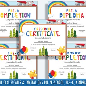 Editable Preschool Certificates, Diplomas, Completions, and Invitations ...