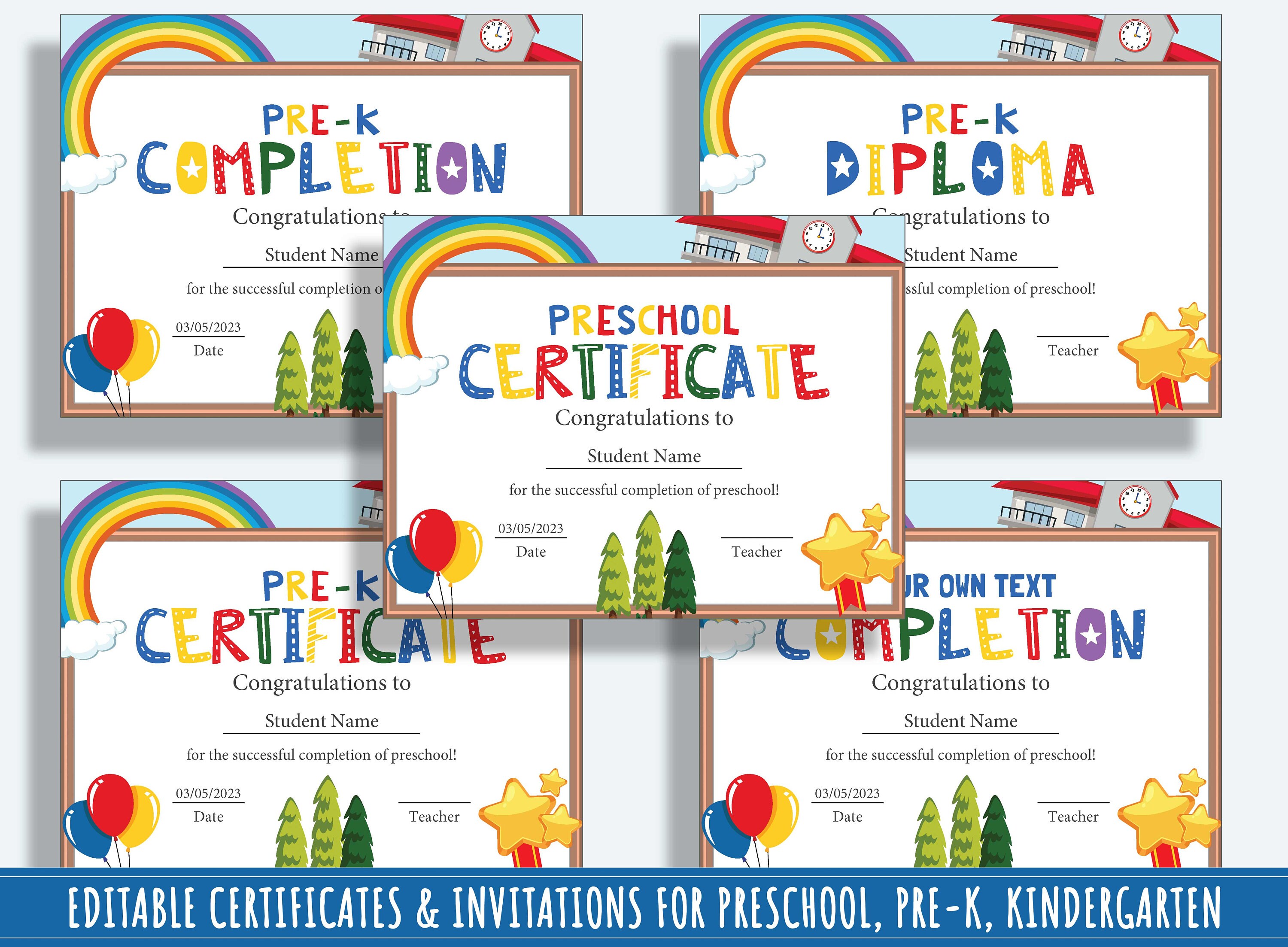 Editable Preschool Certificates, Diplomas, Completions, and Invitations ...