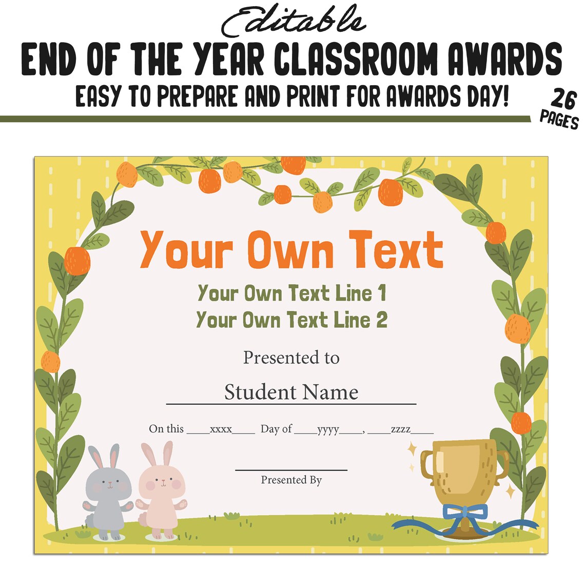 Editable End of Year Awards Certificates, 26 Pages, PDF, Instant ...