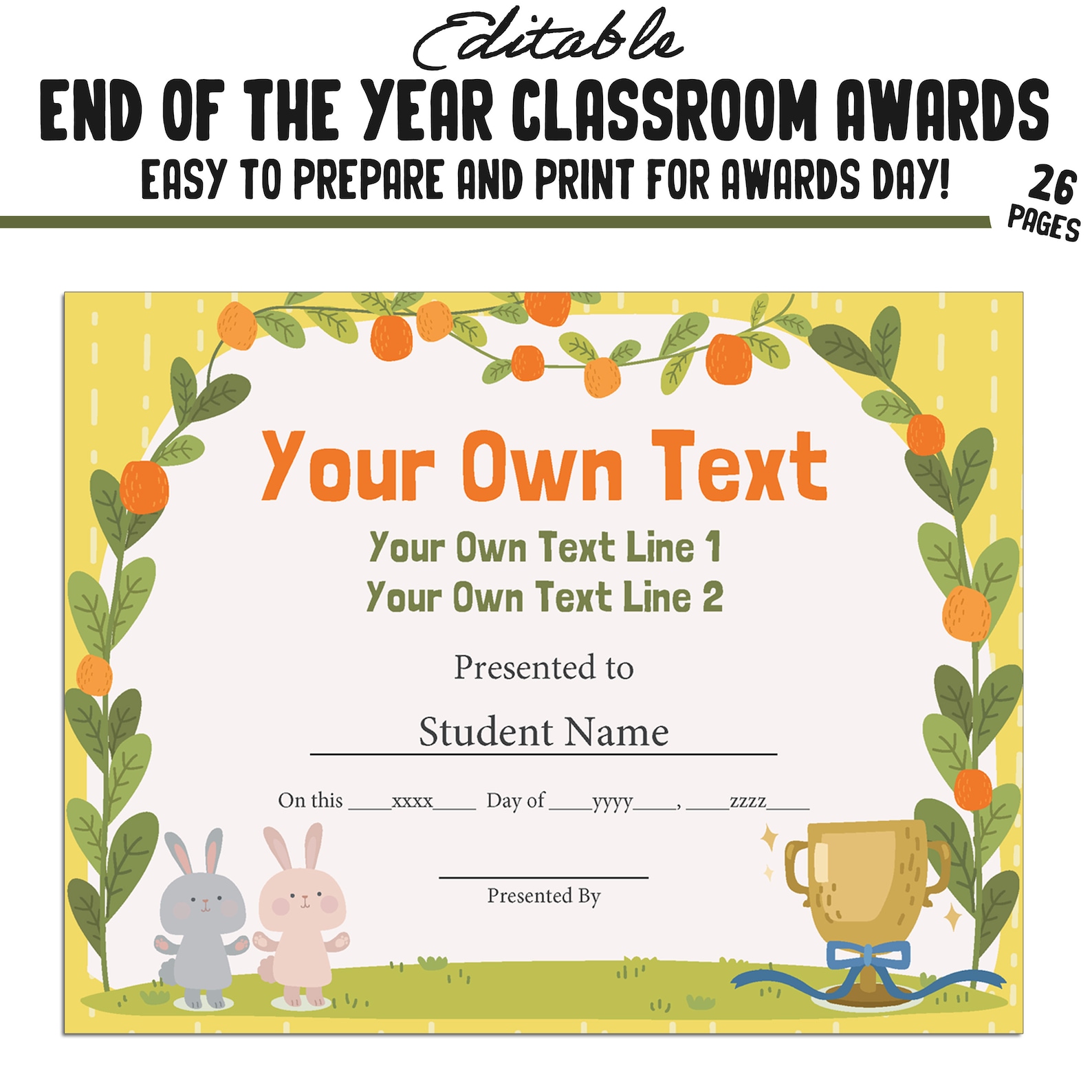 Editable End of Year Awards Certificates, 26 Pages, PDF, Instant ...