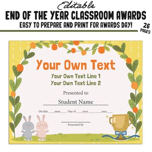 Editable End of Year Awards Certificates, 26 Pages, PDF, Instant ...