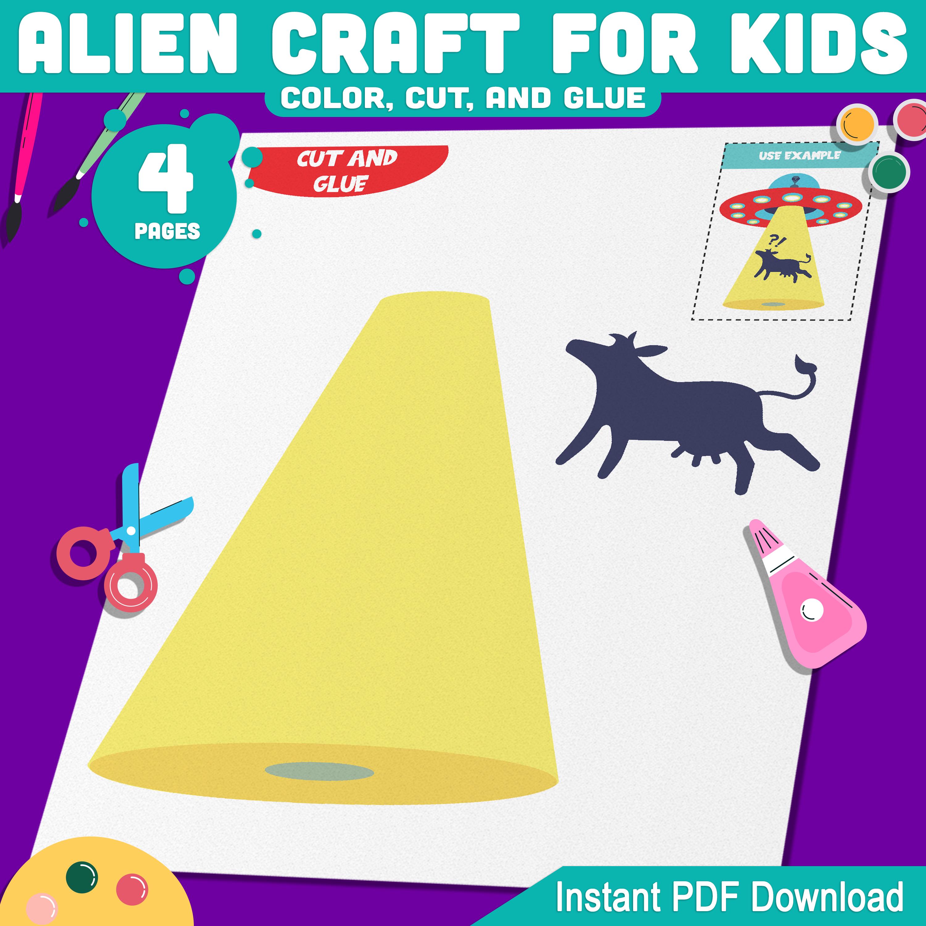Alien Craft for Kids: Printable 4-page Color, Cut and Glue Activity PDF ...