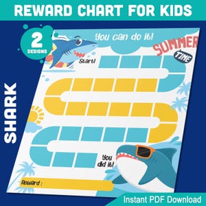 Printable Cool Shark Summer Reward Chart for Kids: Fun Summer Theme, 2 ...