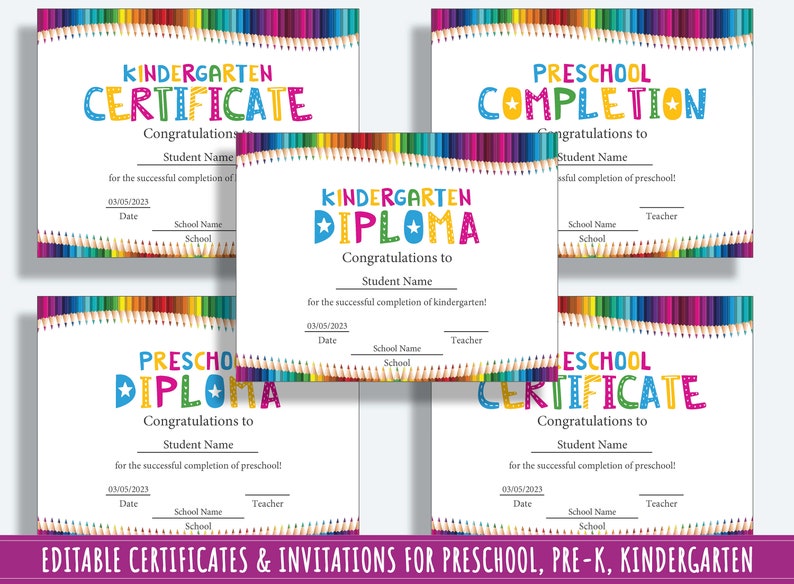 Editable Preschool Awards, Completion Certificates, Diplomas, and ...
