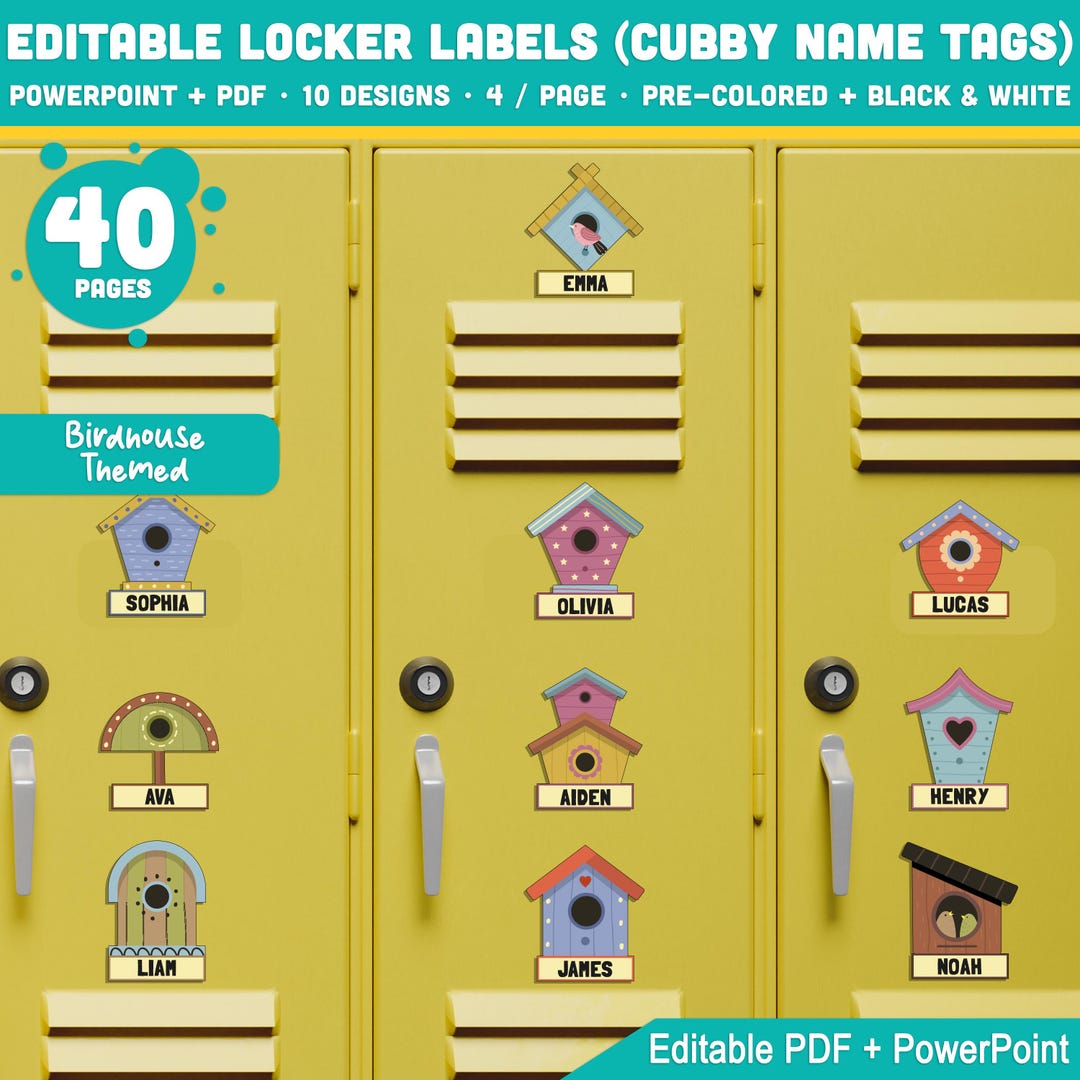 Editable Locker Labels (cubby Name Tags), Birdhouse Themed, 40 Pages ...