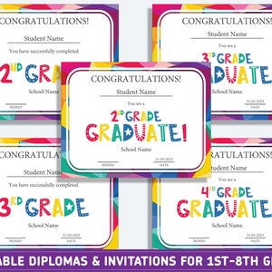 Editable 4th Grade Graduation, 1st to 8th Grade Diploma, Certificate of ...