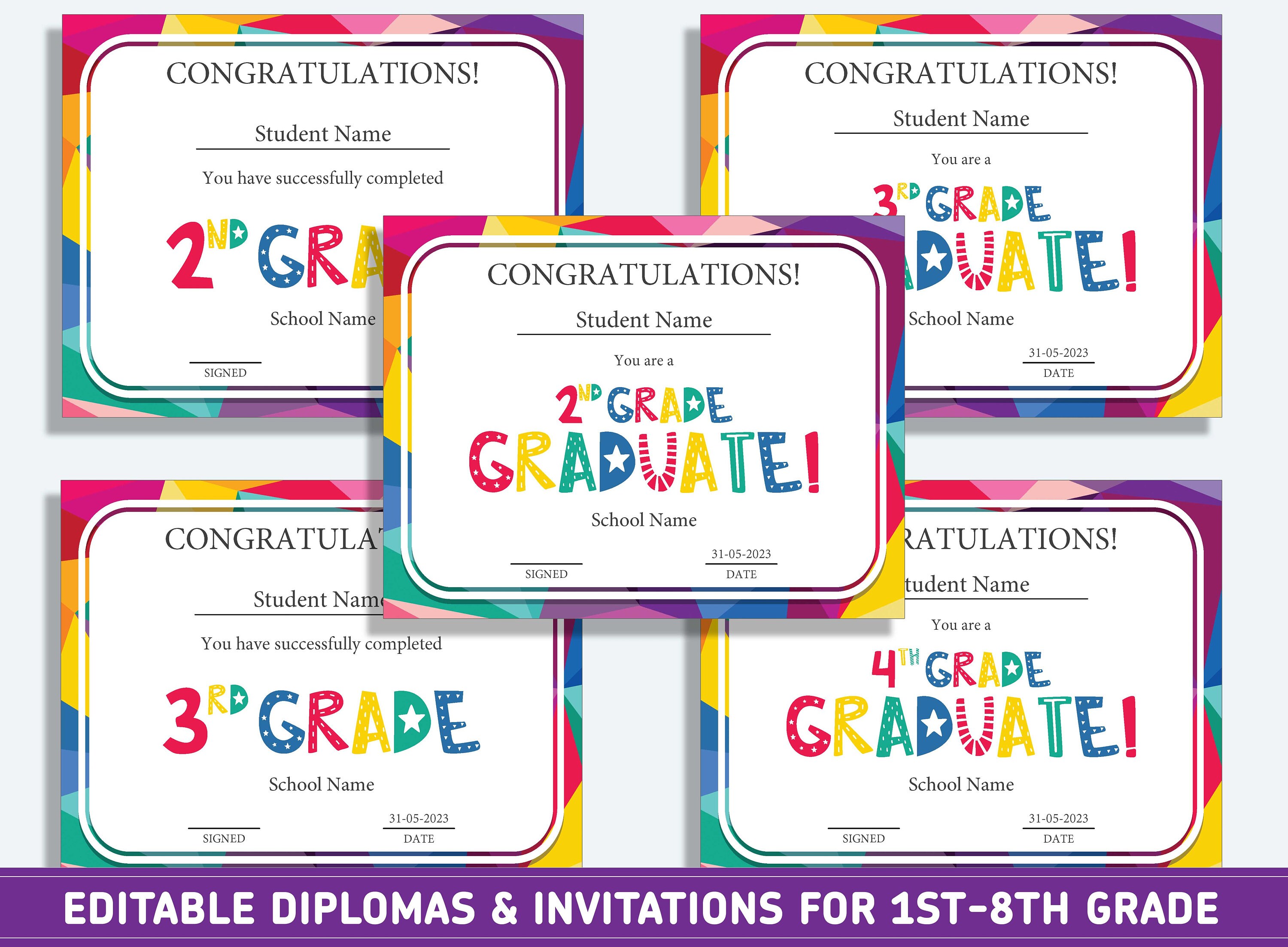 Editable 4th Grade Graduation 1st to 8th Grade Diploma - Etsy