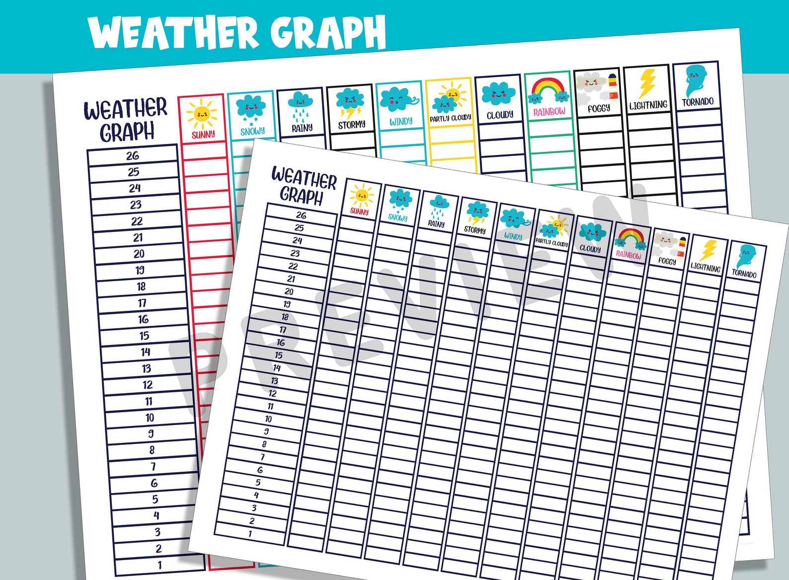 Daily Weather Cards, Weather Graph and Weather Chart Labels for ...