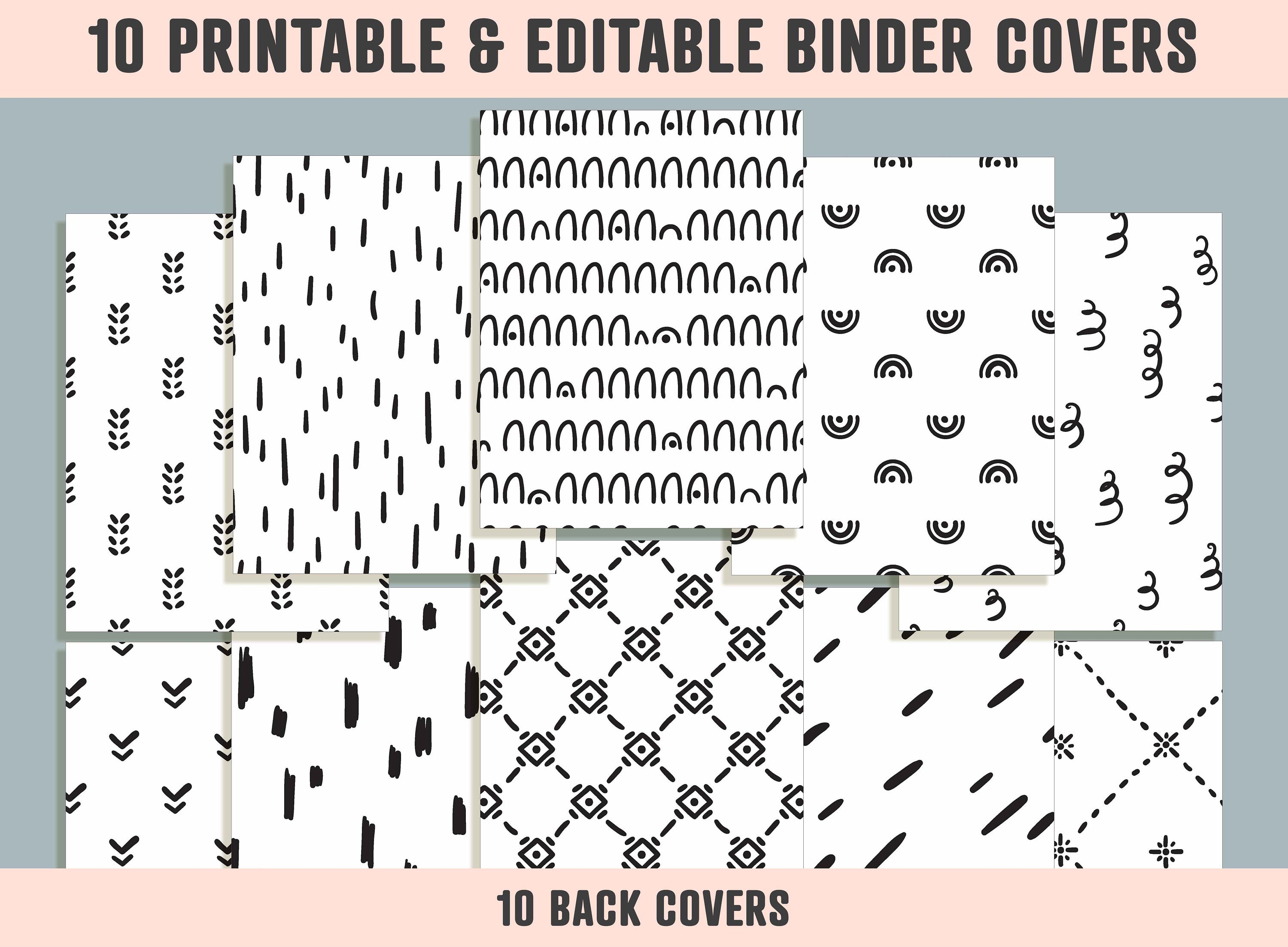 Black and White Abstract Shapes Binder Cover, 10 Printable/editable ...