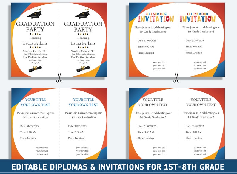 Editable End of 3rd Grade Certificate, 1st to 8th Grade Diploma ...