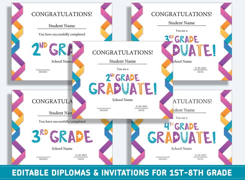 Editable 6th Grade Diploma, 1st to 8th Grade Diploma, Certificate of ...