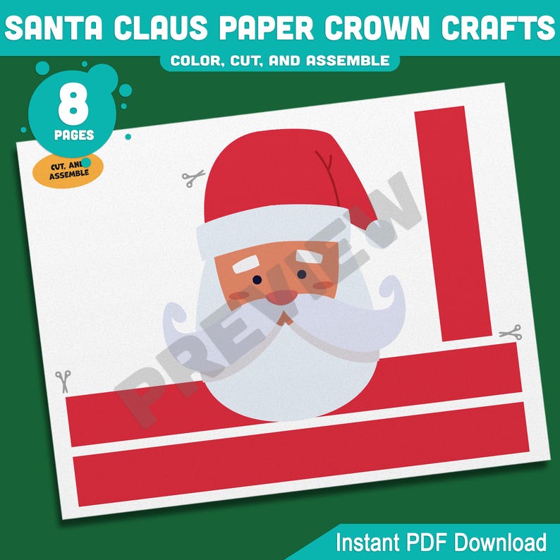Printable Santa Claus Paper Crown Crafts, Holiday Coloring Headband ...