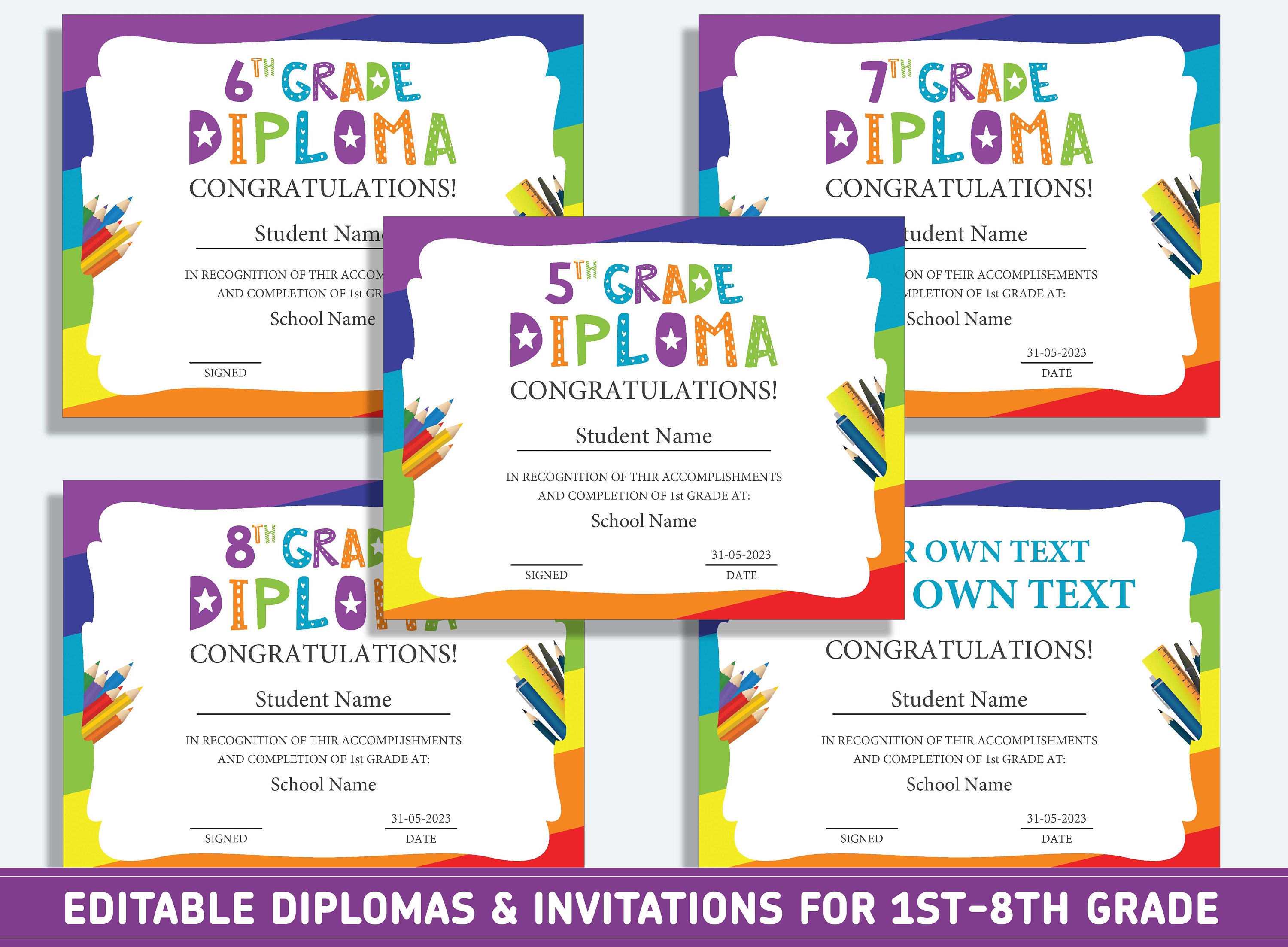 Editable Second Grade Diploma 1st to 8th Grade Diploma - Etsy
