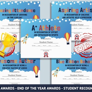 26 Editable Student Awards, End of the Year Classroom Awards - Student ...