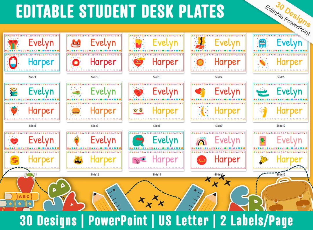 Student Desk Plates, 30 Printable/editable Abstract Shape Classroom ...