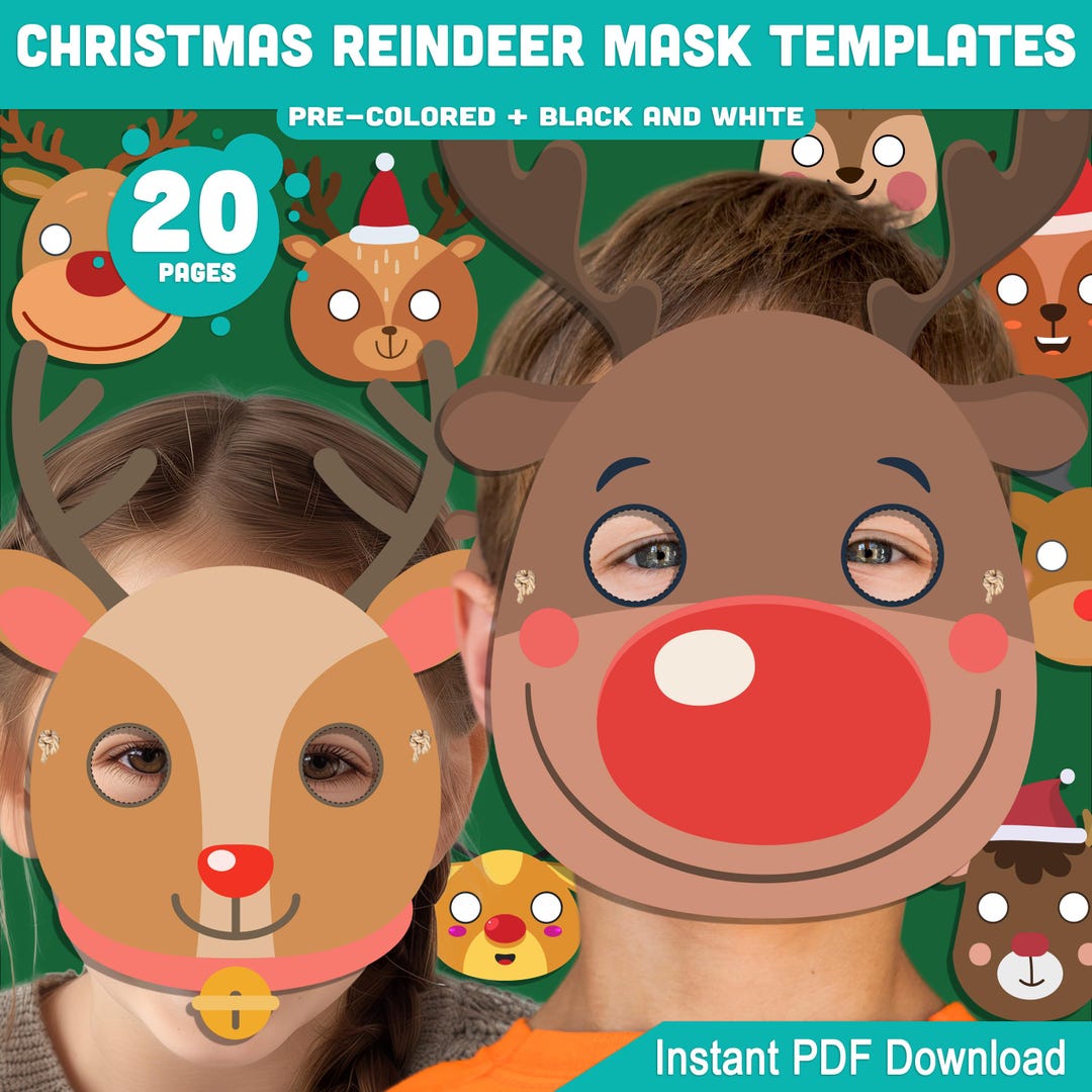 Printable Christmas Reindeer Mask Templates: Fun Holiday Craft for Kids ...
