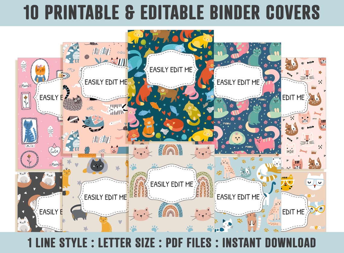 Binder Cover Printable Editable 10 Coversspines Binder - Etsy