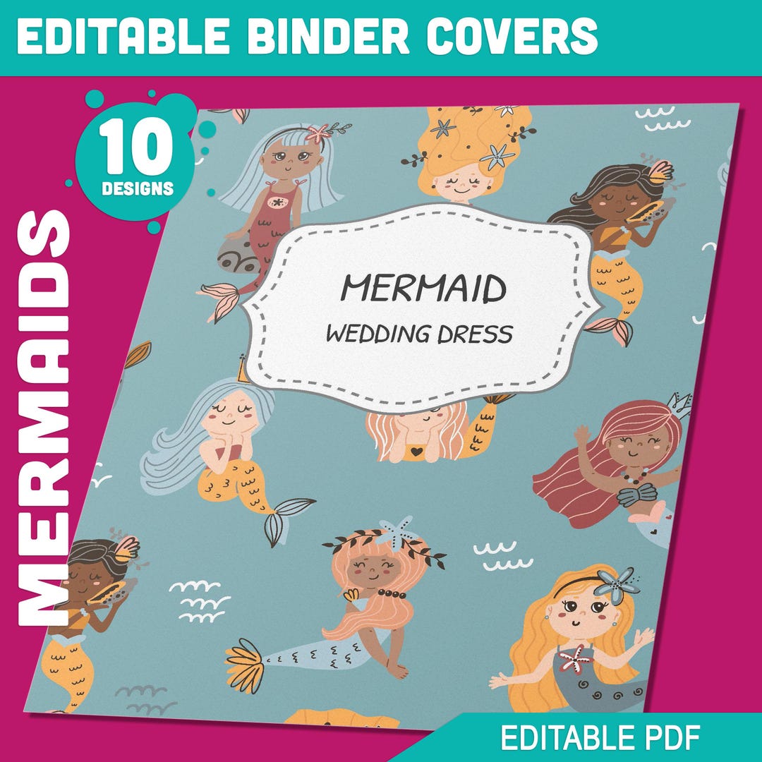 Mermaids & Sea Animals Binder Covers, 10 Printable/editable Binder ...