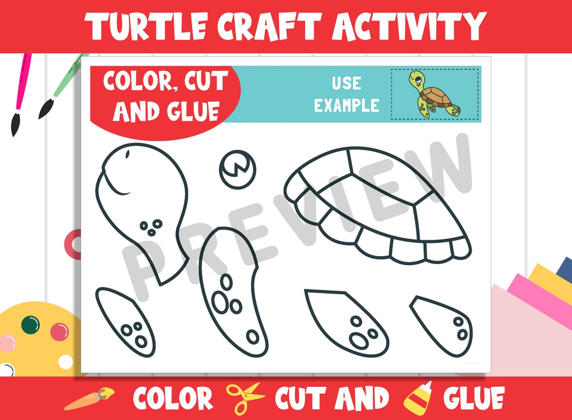 Cute Turtle Craft Activity Color, Cut, and Glue for Prek to 2nd Grade ...