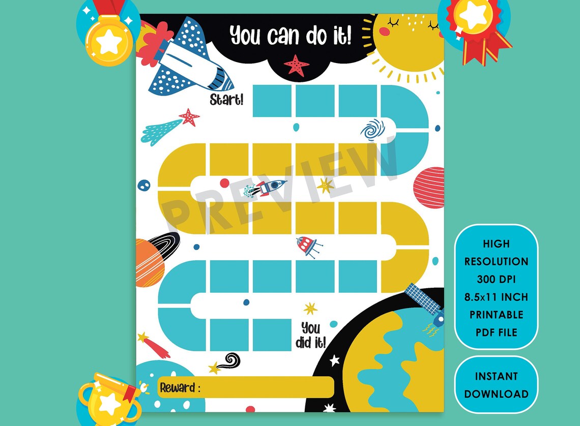 Printable Dinosaur Reward Chart Space Behavior Chart Boy - Etsy