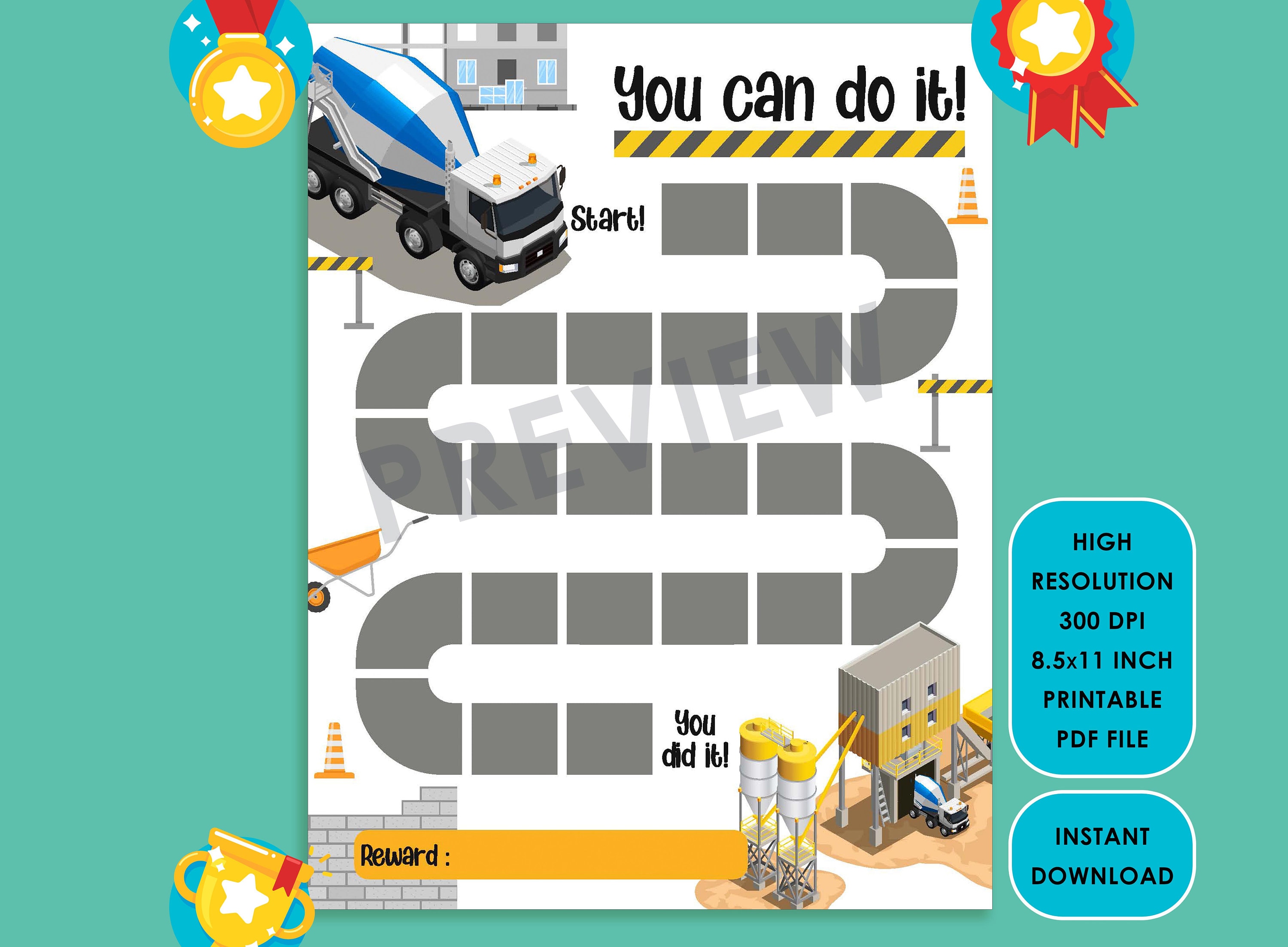Printable Building Work Reward Chart for Kids: Fun Construction Theme ...