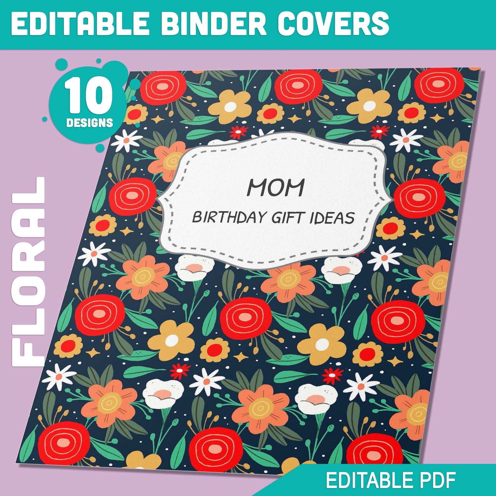 Floral Binder Cover Template, 10 Printable & Editable Binder ...