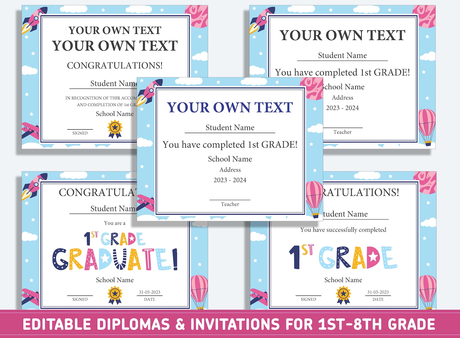Editable 5th Grade Awards 1st to 8th Grade Diploma - Etsy